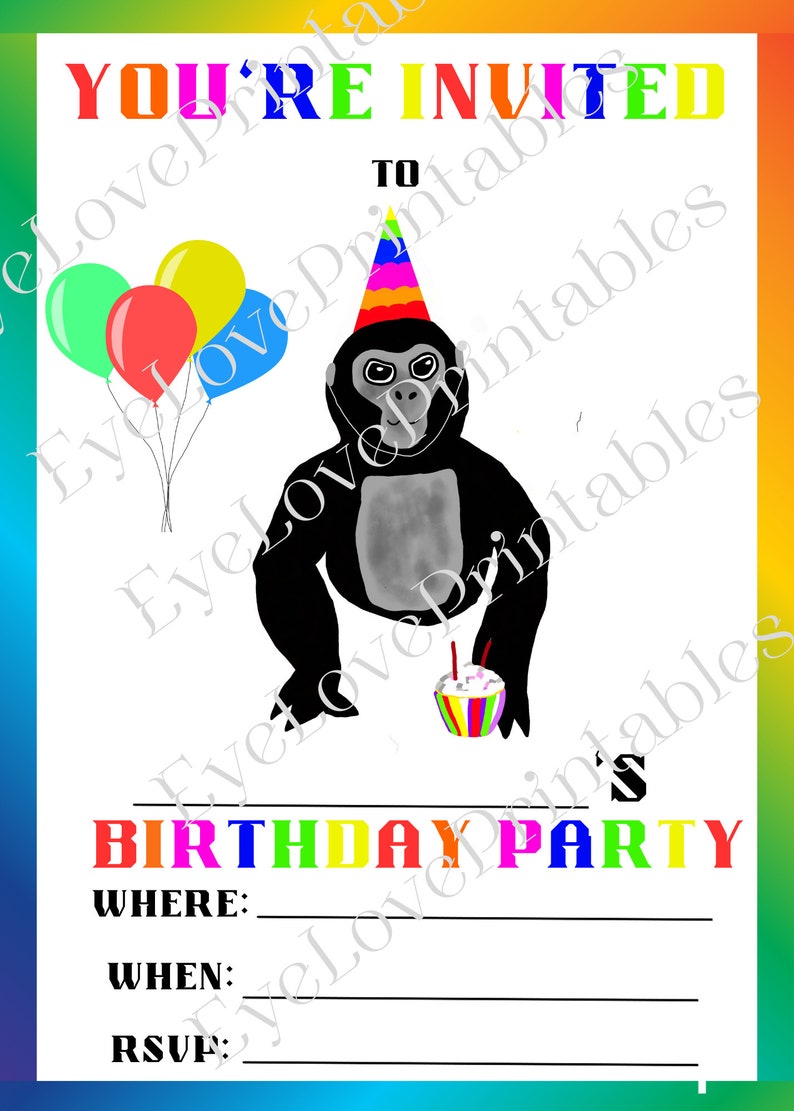 GORILLA TAG Inspired Printable Birthday Kids Bundle Invitations Poster GORILLA TAG Inspired Printable Birthday Kids Bundle Invitations Poster