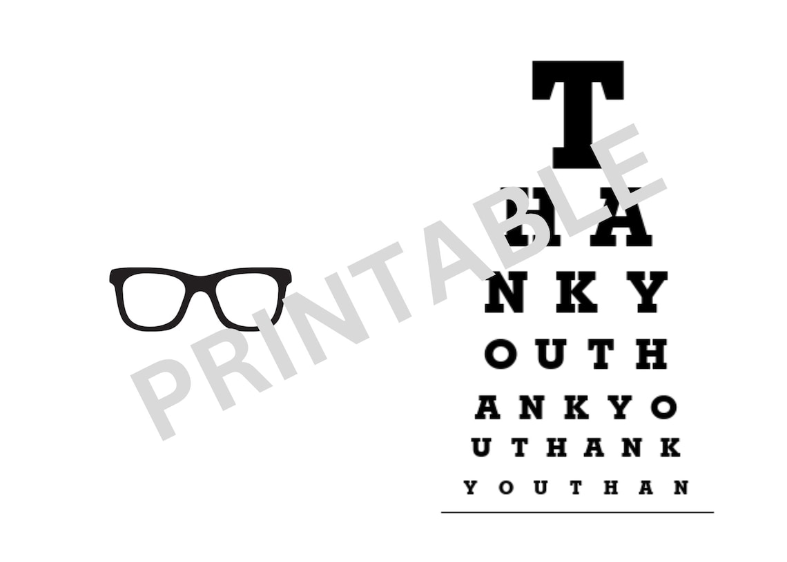 Eye Chart THANK YOU Printable Card Optometrist Ophthalmologist Digital ...
