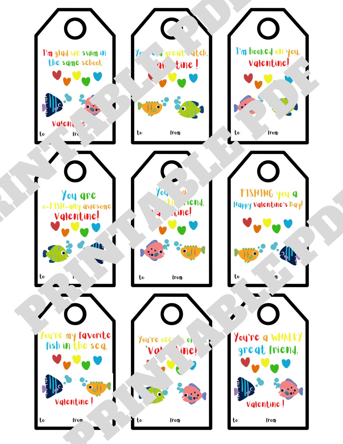 Kids Printable Fish Valentine Card Gift Tags for Goldfish Crackers or ...