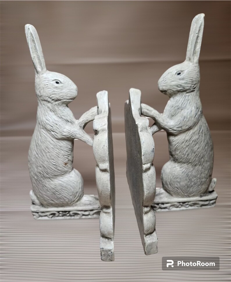 Set of 2 Cast Iron Standing Bunnies Rabbits Bookends Vintage Antique ...