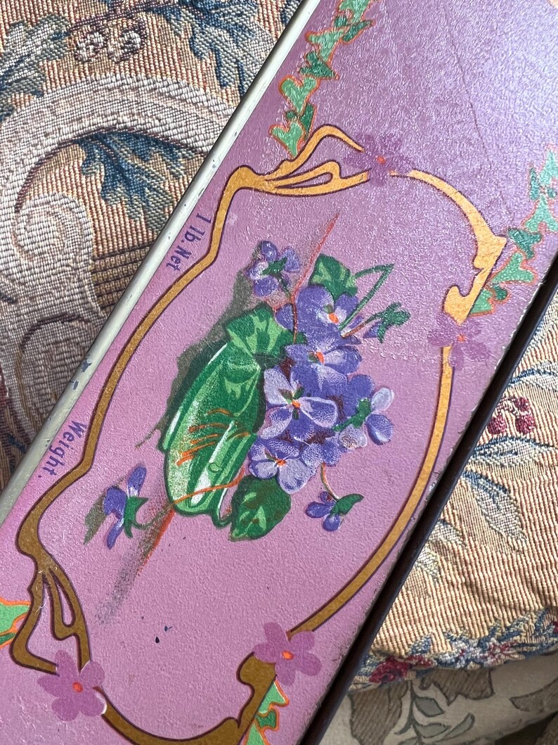 Vintage Louis Sherry New York Pink Candy Tin Hinged Box Violets Eagle ...