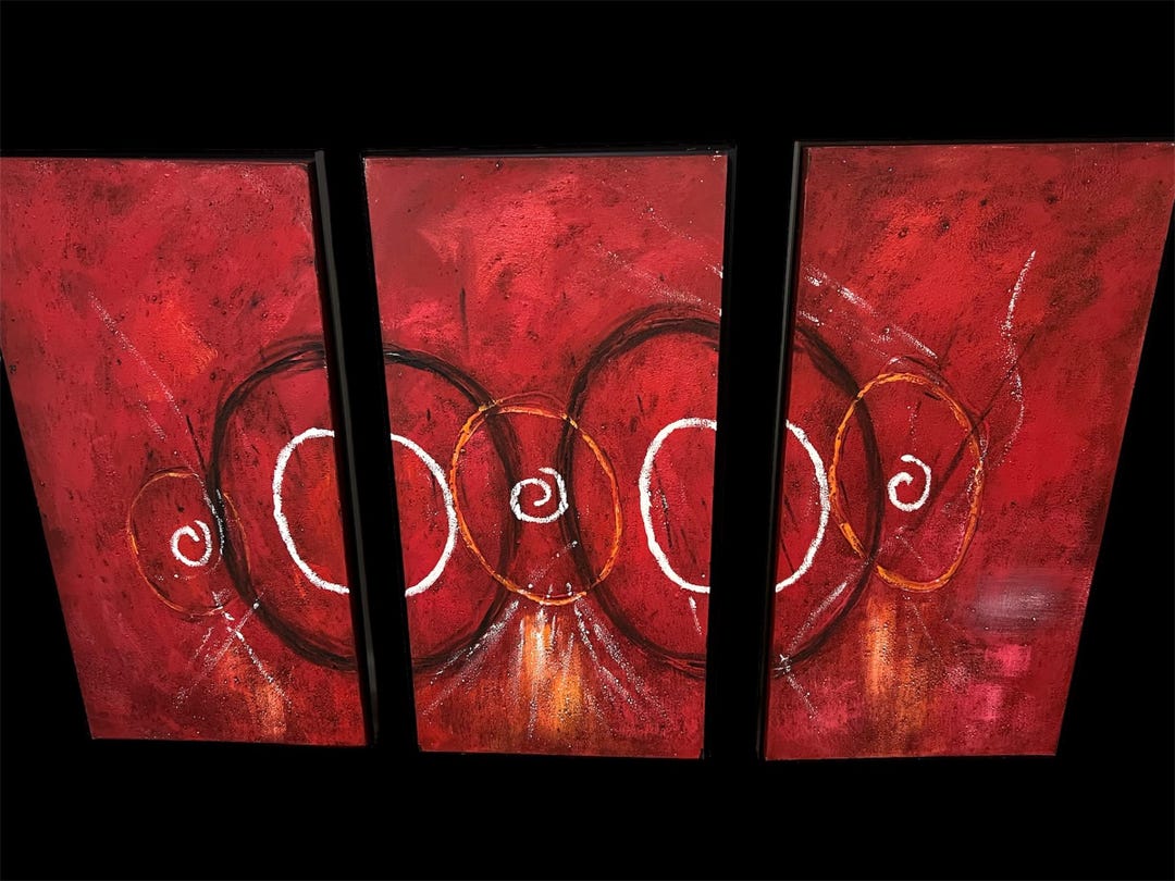 Large 40” Tall Triptych Abstract Original Oil Painting Stunner 1980s ...