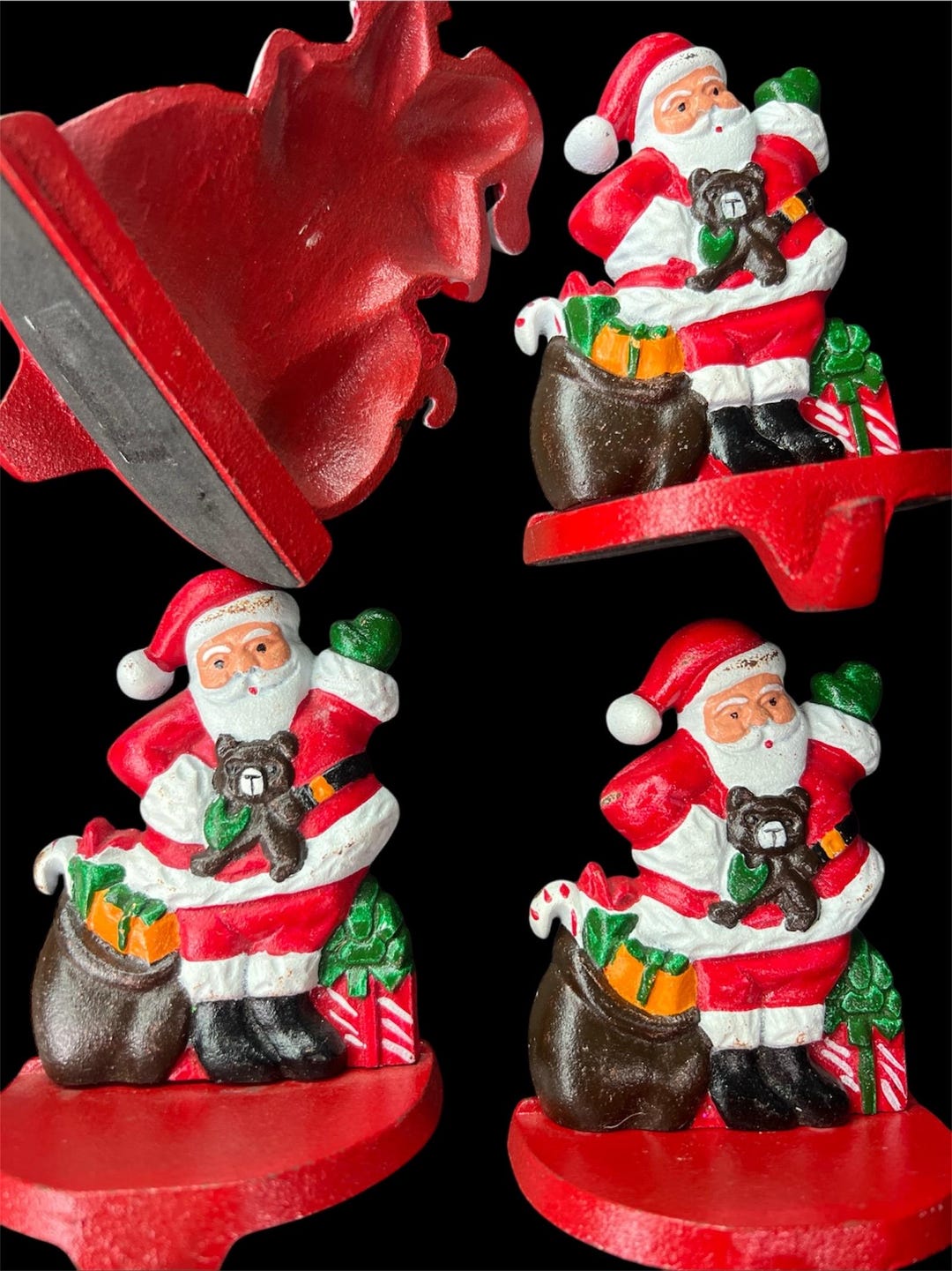 4 VTG NOS 1990 Lillian Vernon Cast Iron Santa Stocking Holders Free ...