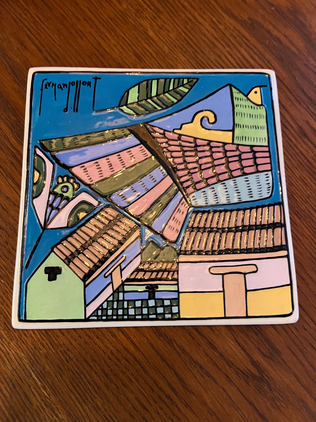 Fernando Llort Rooftops and Birds 8x8 Porcelain Tile Stunner - Etsy