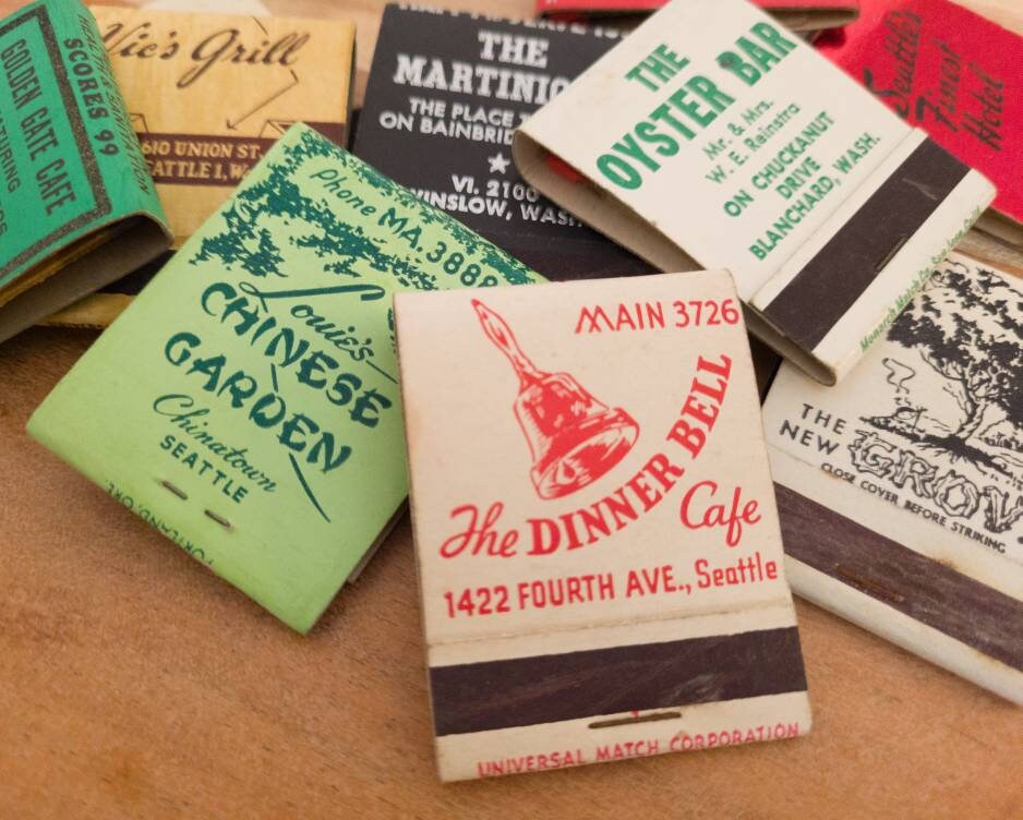 Rare Vintage SEATTLE Matchbooks 1940s Restaurants - Set of 10