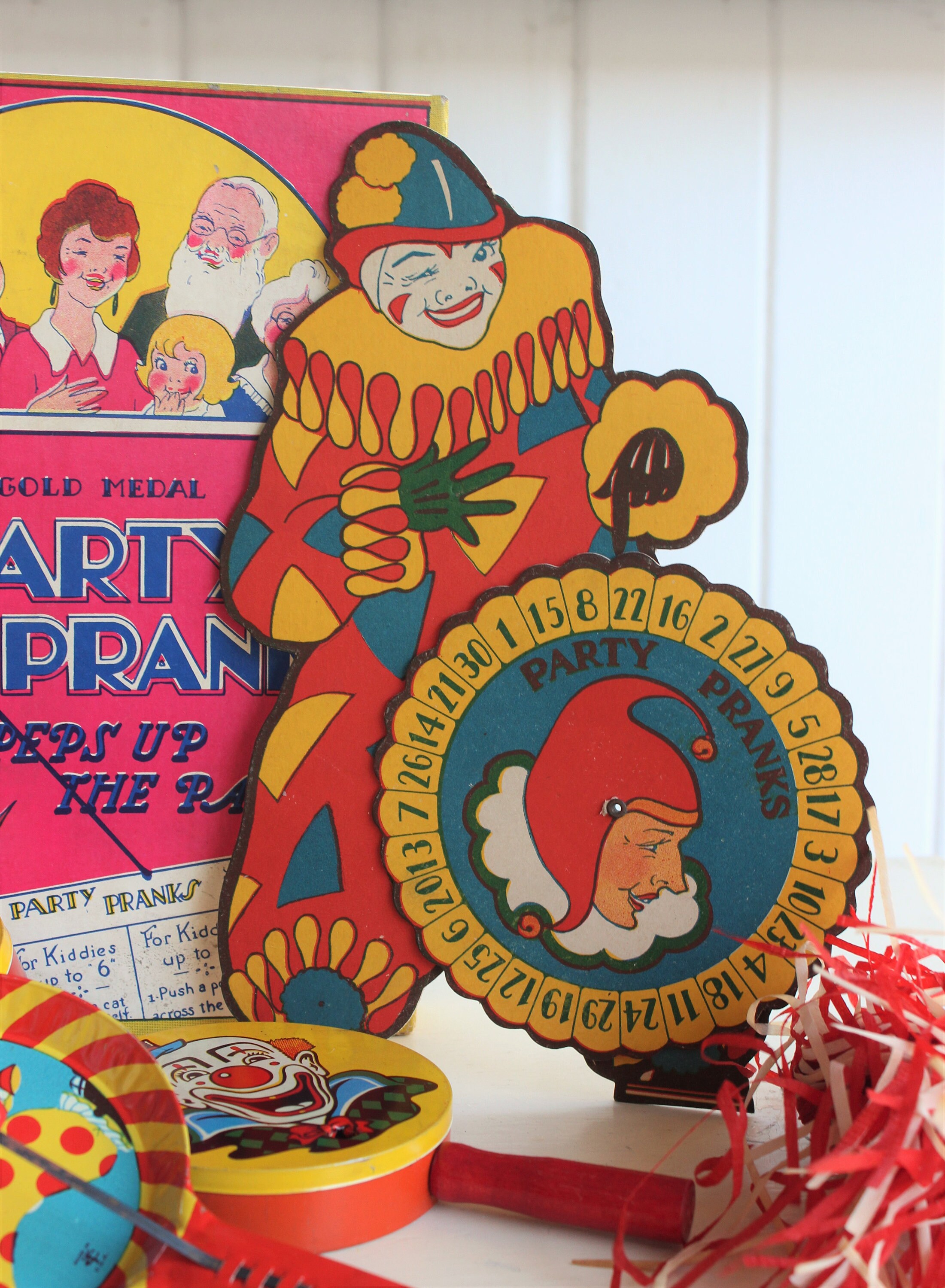 Vintage Clown Party Supply, Antique CLOWN GAME and NOISEMAKERS, Party ...