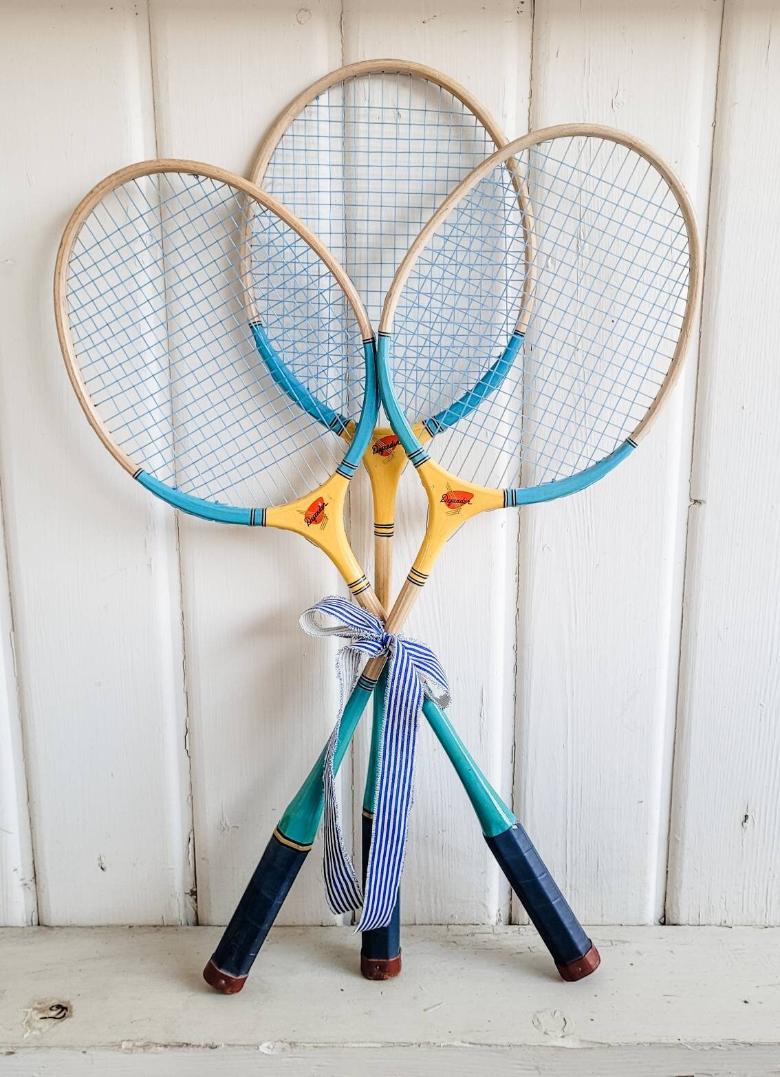 Set of Cute Vintage KIDS RACQUETS with Original Paint, Mint & Yellow ...