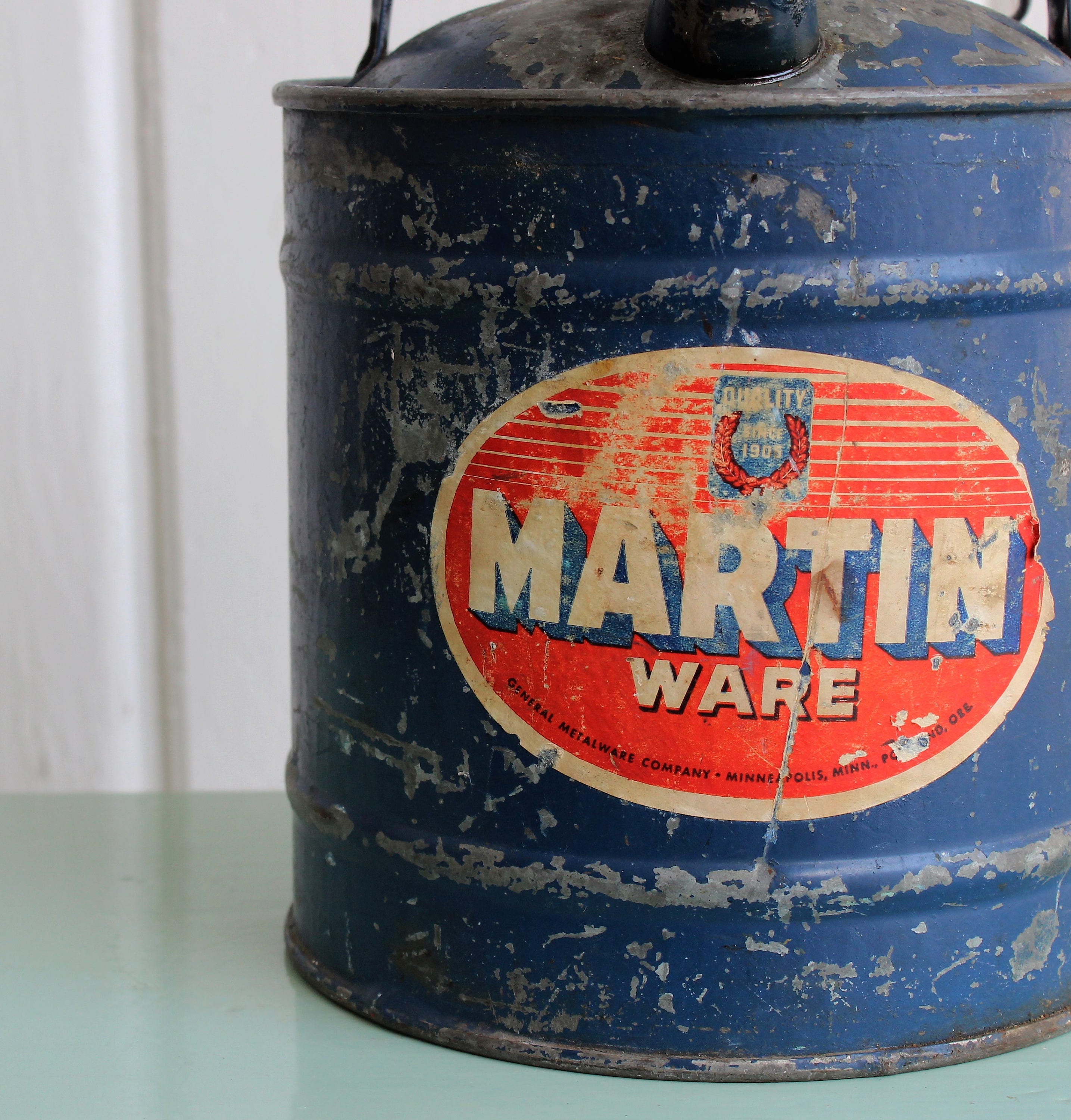 Vintage Blue Metal GAS CAN by Martin Ware, Chippy Rustic Industrial ...