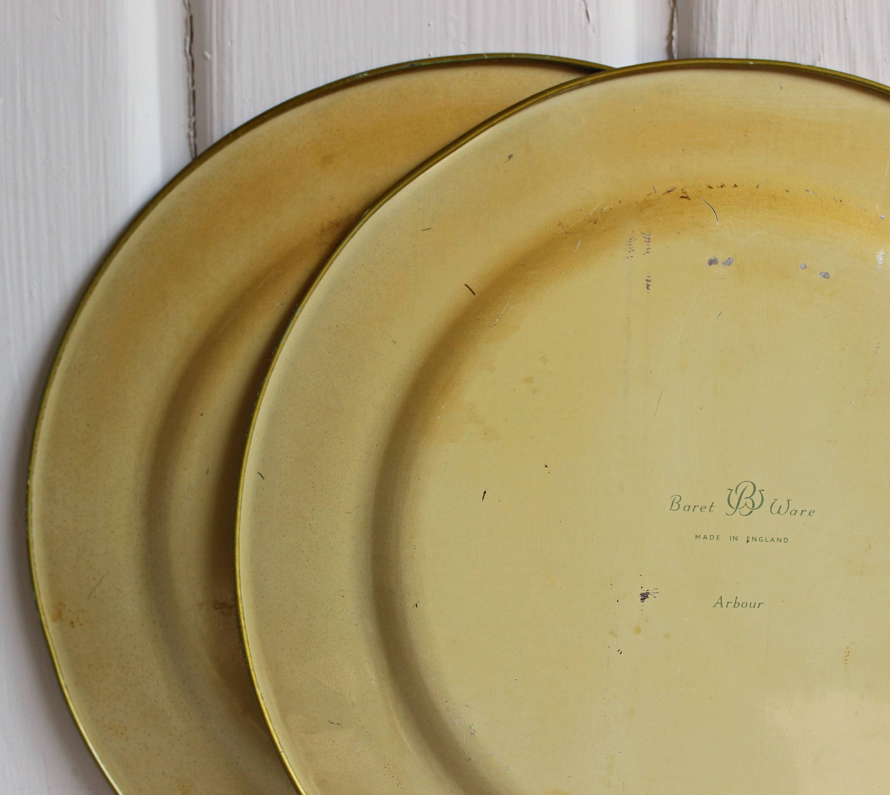 Pair Vintage PAINTED METAL PLATES by Baret Ware England, Victorian ...