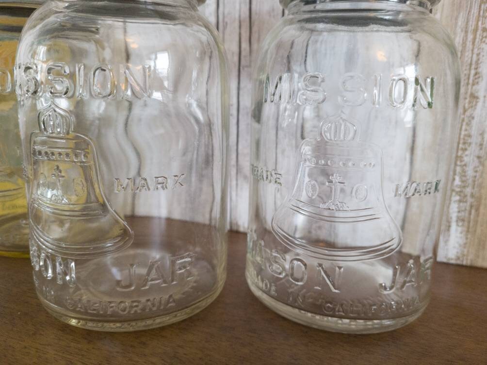 Antique Glass MISSION MASON JARS Embossed Bell Design Made in ...