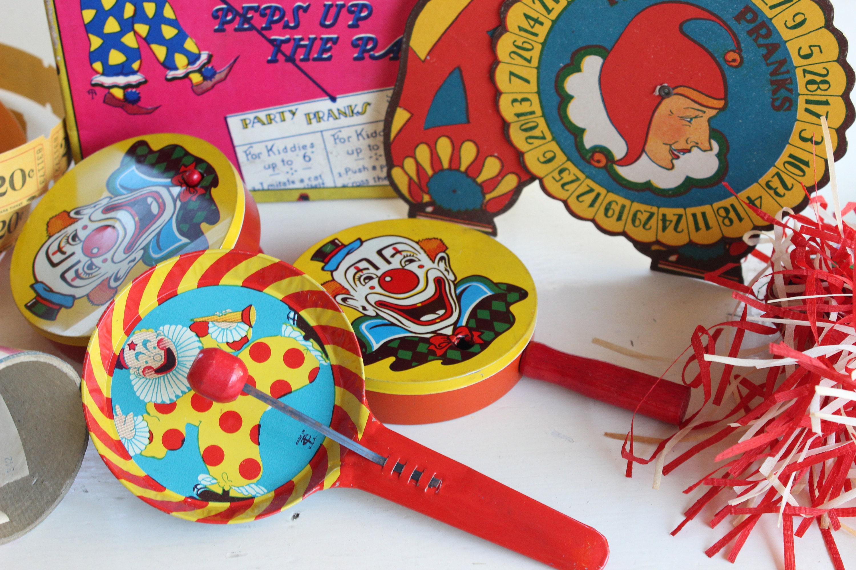 Vintage Clown Party Supply, Antique CLOWN GAME and NOISEMAKERS, Party ...
