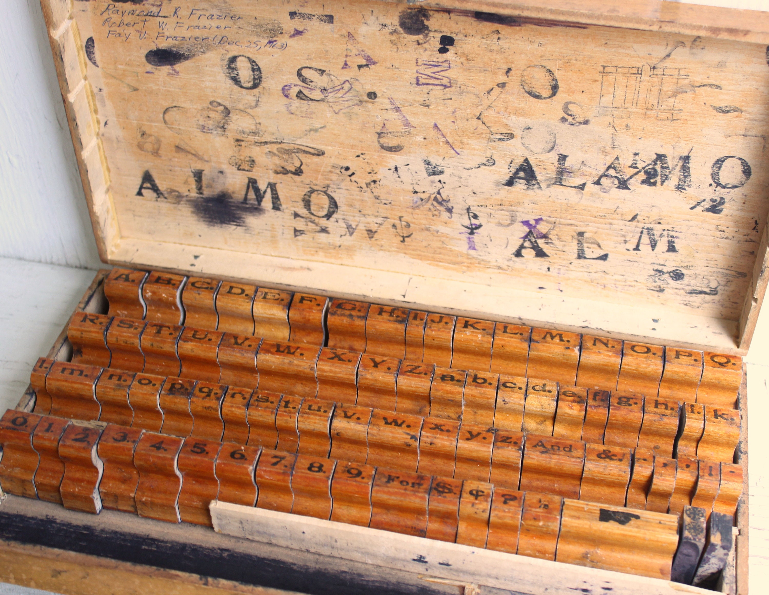 Retro Stamp Set Alphabet & Numbers, Vintage Wood Handle Stamps in ...