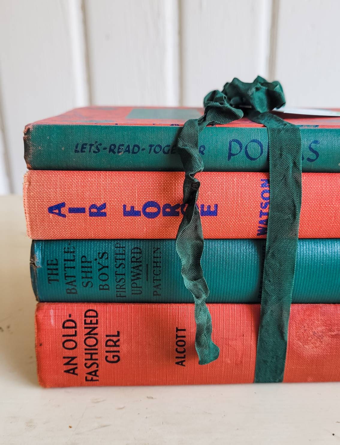 Vintage RED & GREEN Book Bundle, Decorative Books, Holiday Decor - Set of 4