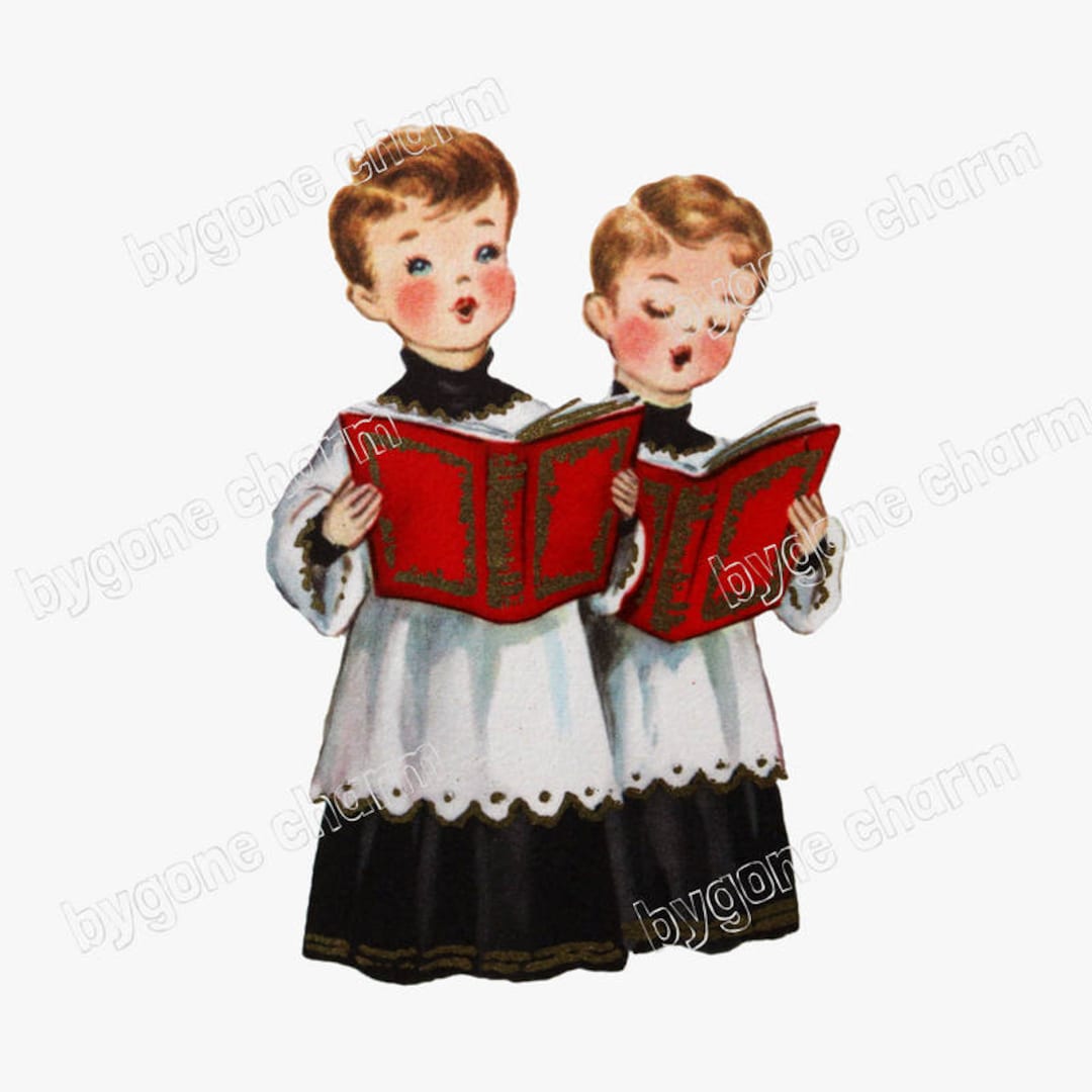 Vintage Christmas Carolers Choir Boys Clip Art, 1940's Retro Christmas ...