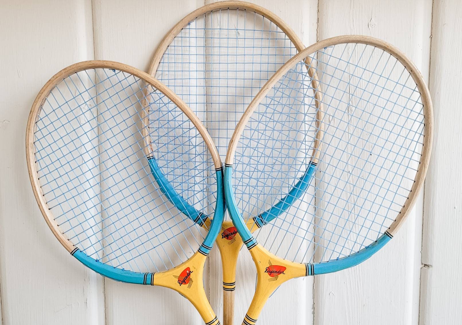 Set of Cute Vintage KIDS RACQUETS with Original Paint, Mint & Yellow ...
