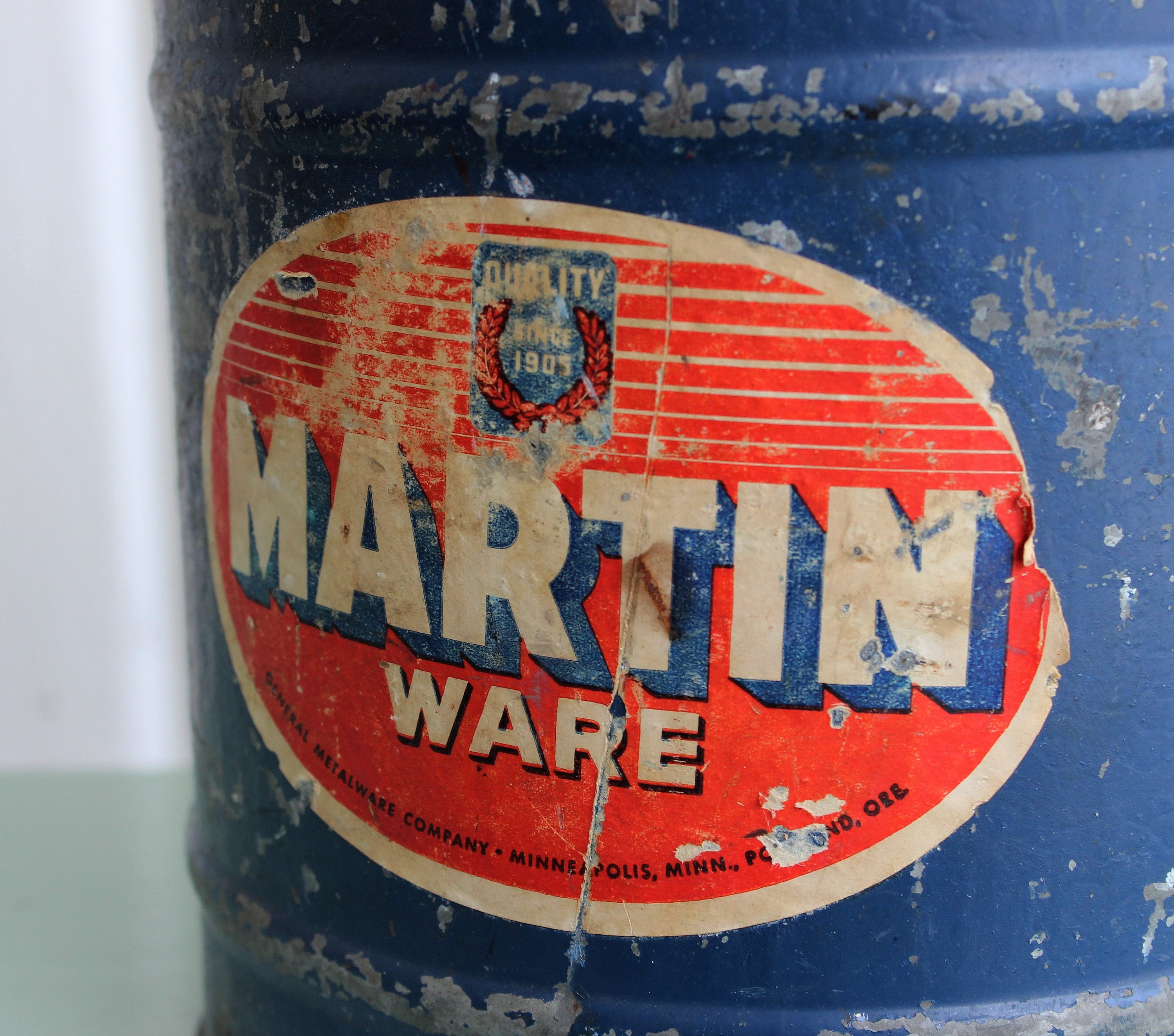 Vintage Blue Metal GAS CAN by Martin Ware, Chippy Rustic Industrial ...