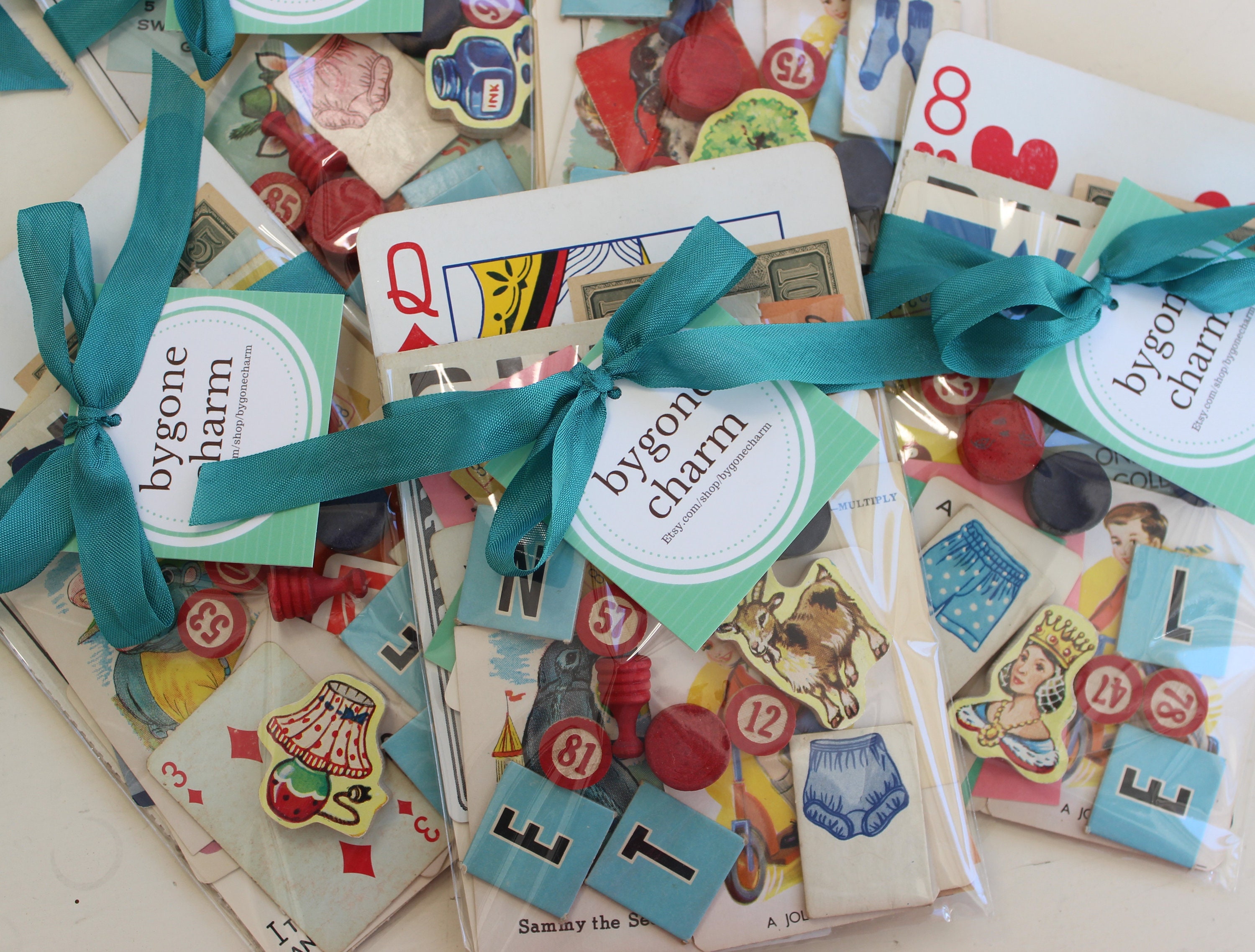 Kitschy VINTAGE CRAFTING BUNDLES w/ Game Pieces & Playing Cards - 40 ...