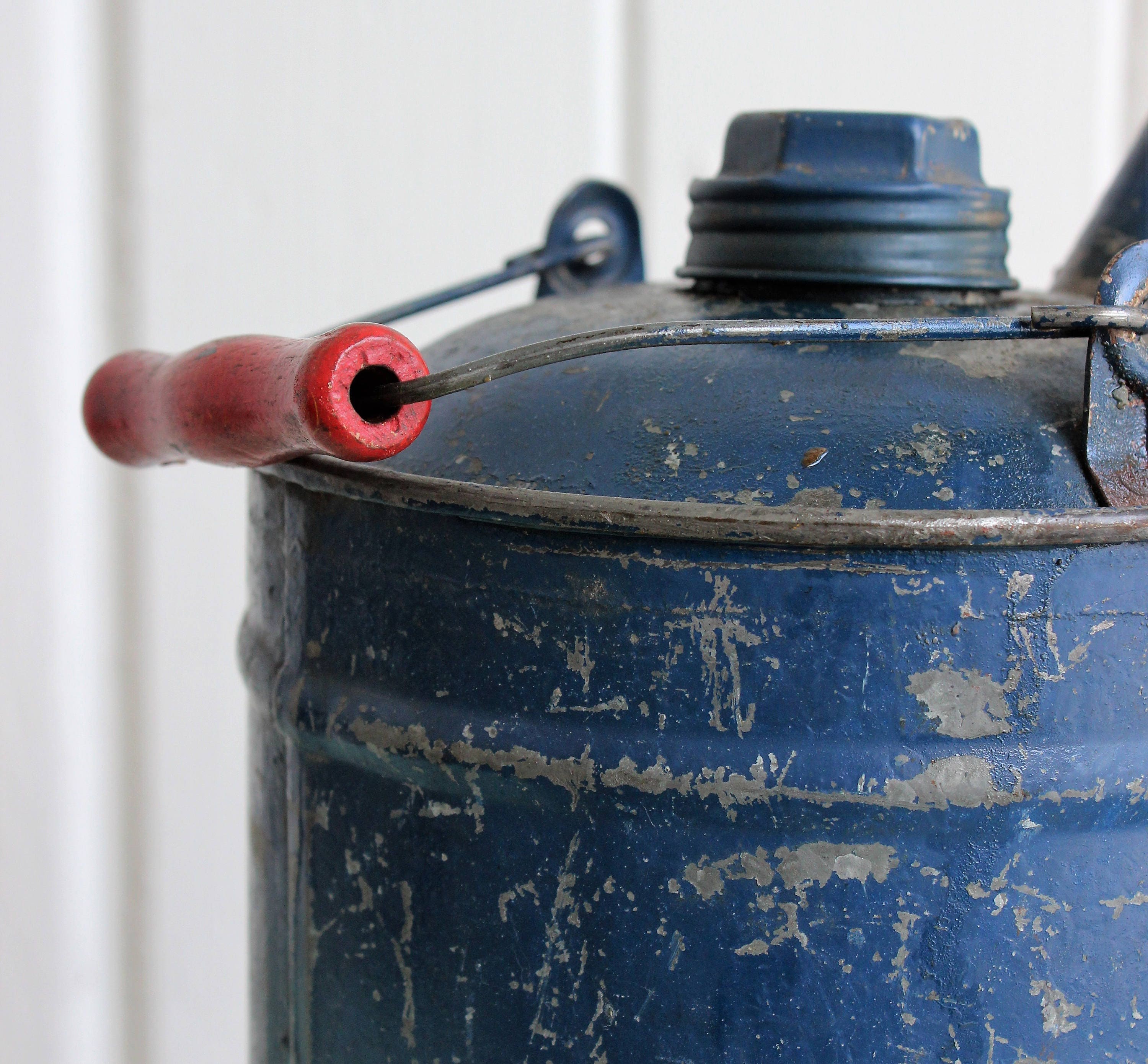 Vintage Blue Metal GAS CAN by Martin Ware, Chippy Rustic Industrial ...