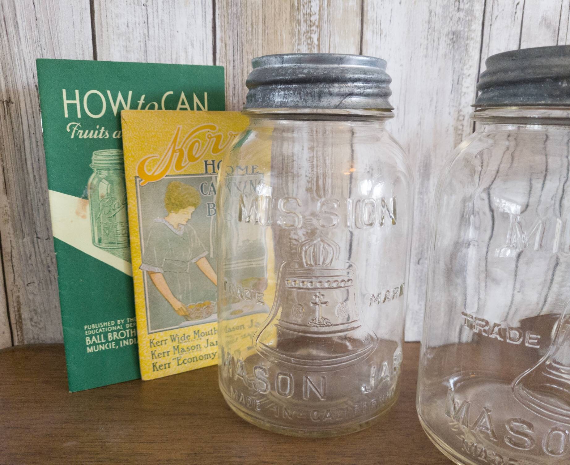 Antique Glass MISSION MASON JARS Embossed Bell Design Made in ...