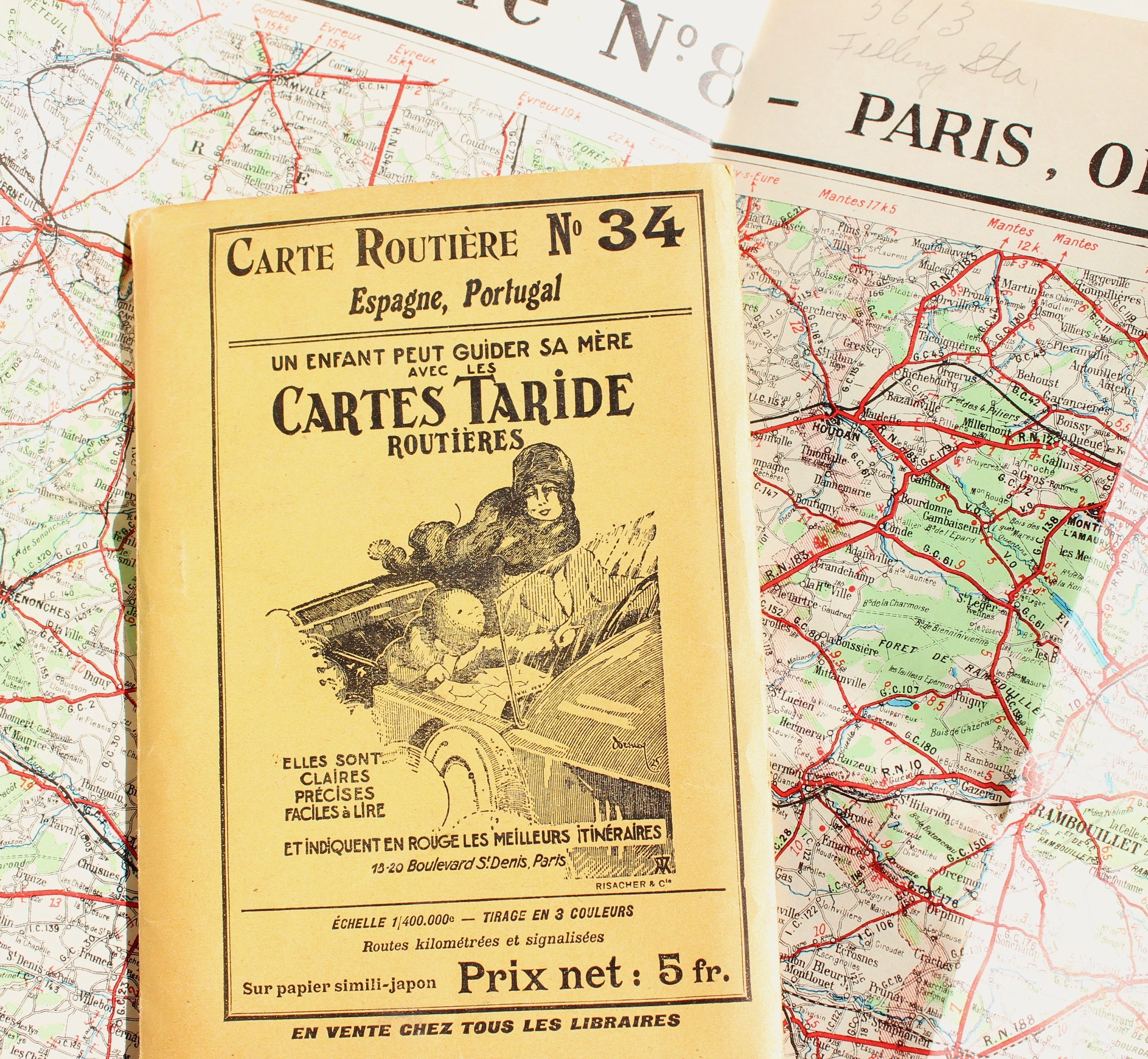 Antique FRENCH MAP Paris France 1920s Pink (Vintage French Automobile ...