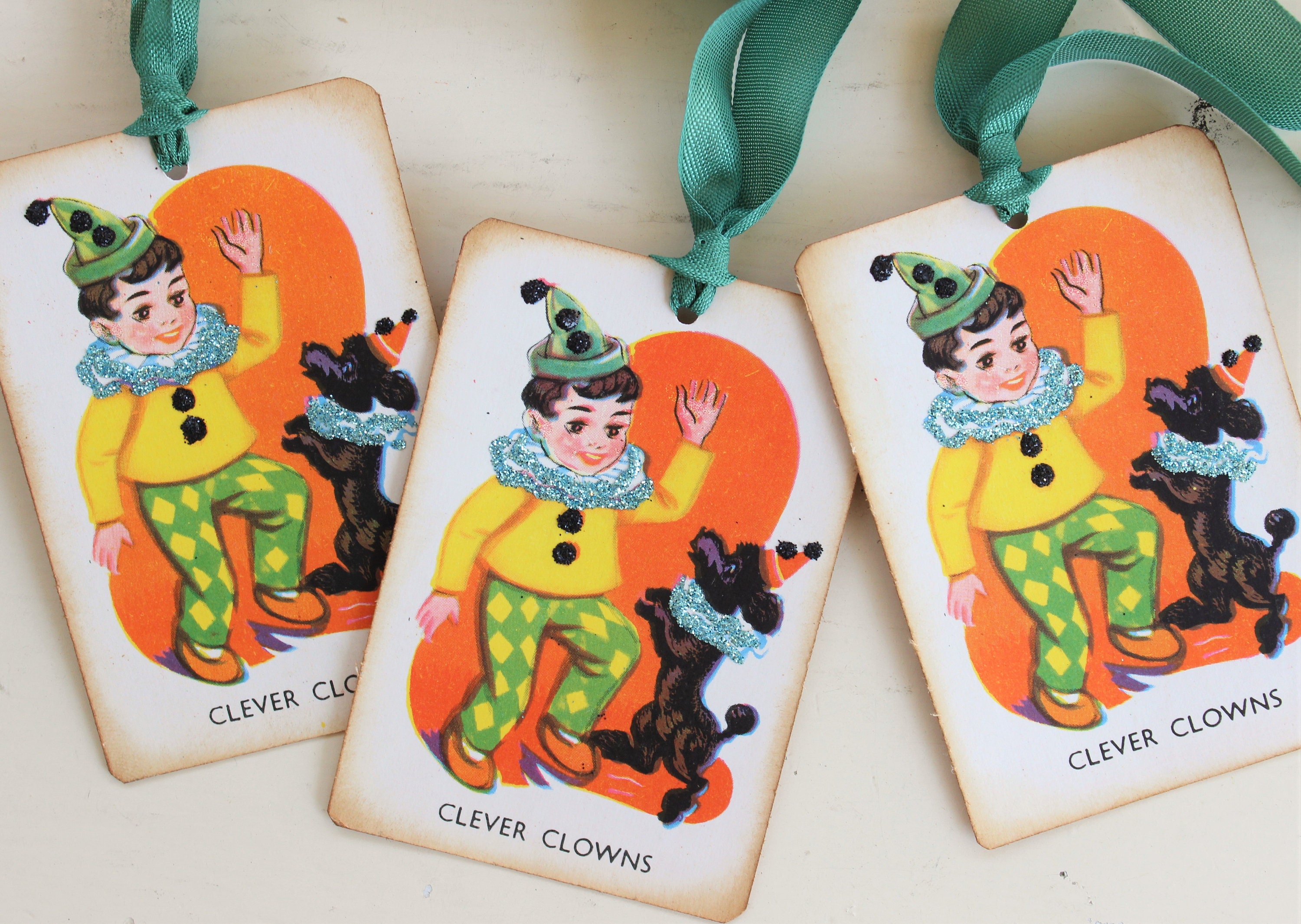 Vintage CUTE CLOWN Gift Tags Handmade from Playing Cards, Halloween ...