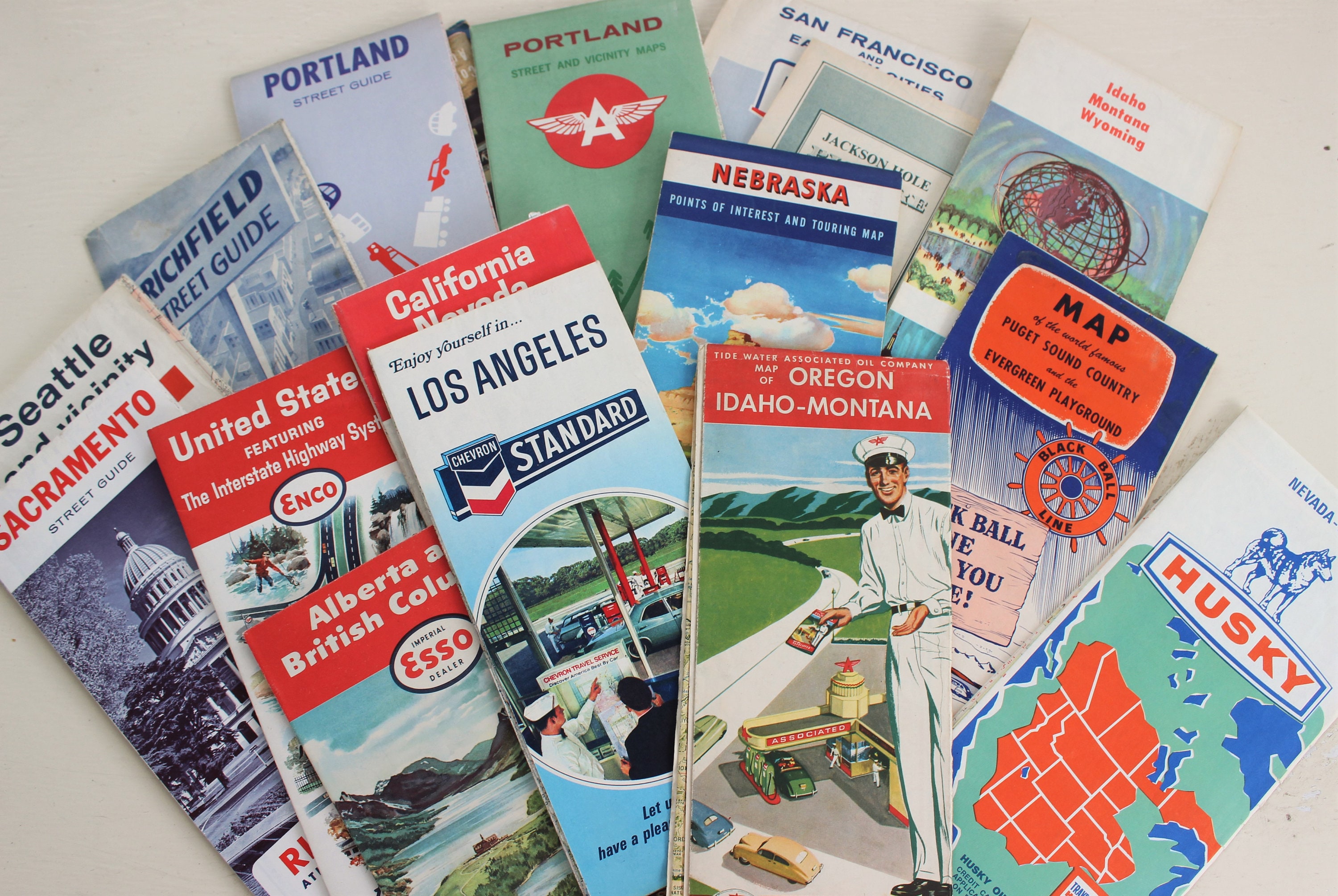 Bundle of Vintage ROAD MAPS 1950s, Americana Nostalgia Auto Maps ...