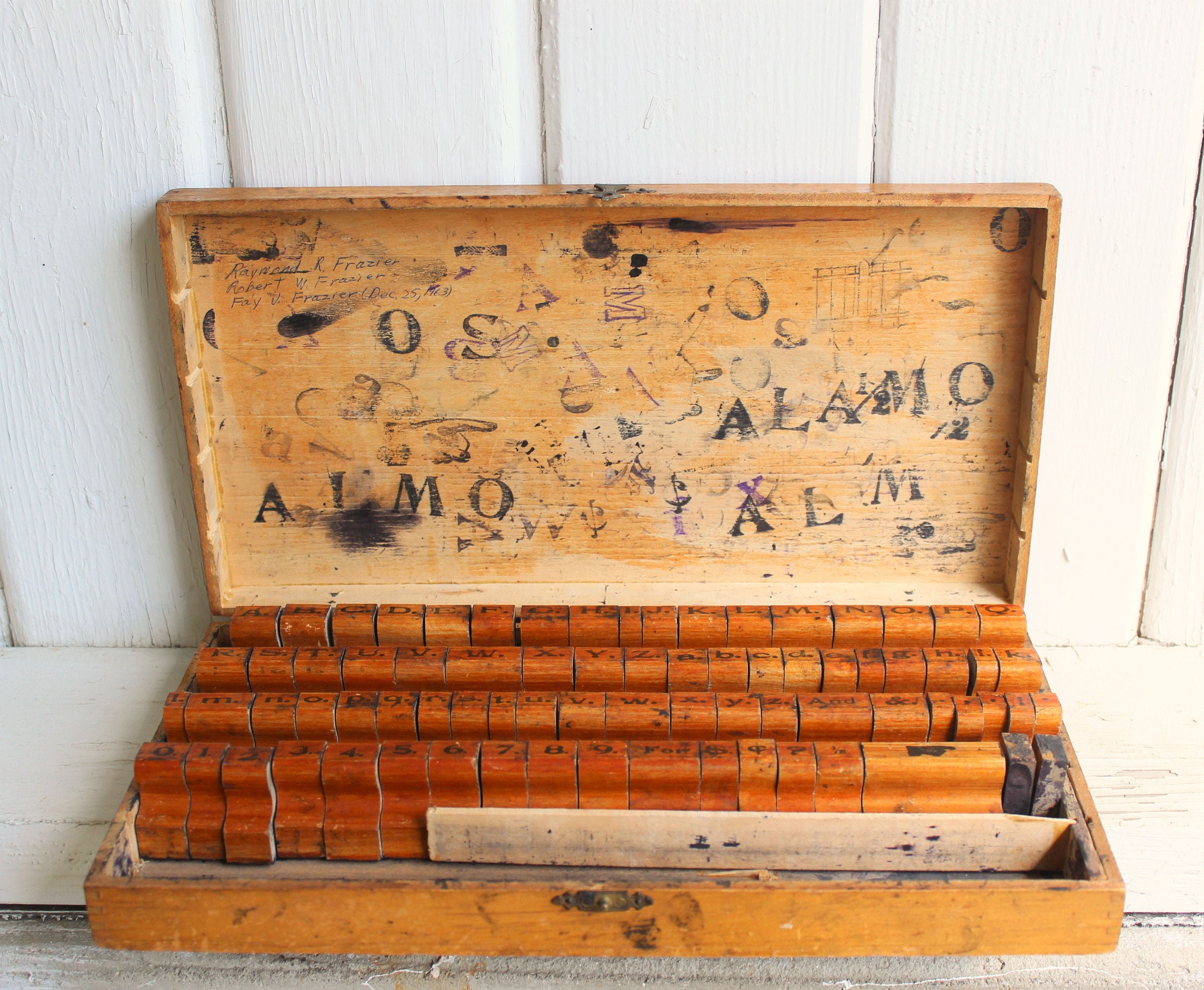 Retro Stamp Set Alphabet & Numbers, Vintage Wood Handle Stamps in ...