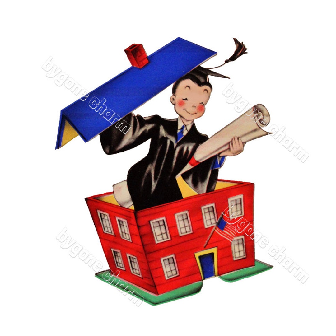 Vintage GRADUATE CAP & GOWN Clip Art, Good Luck Graduation Card ...