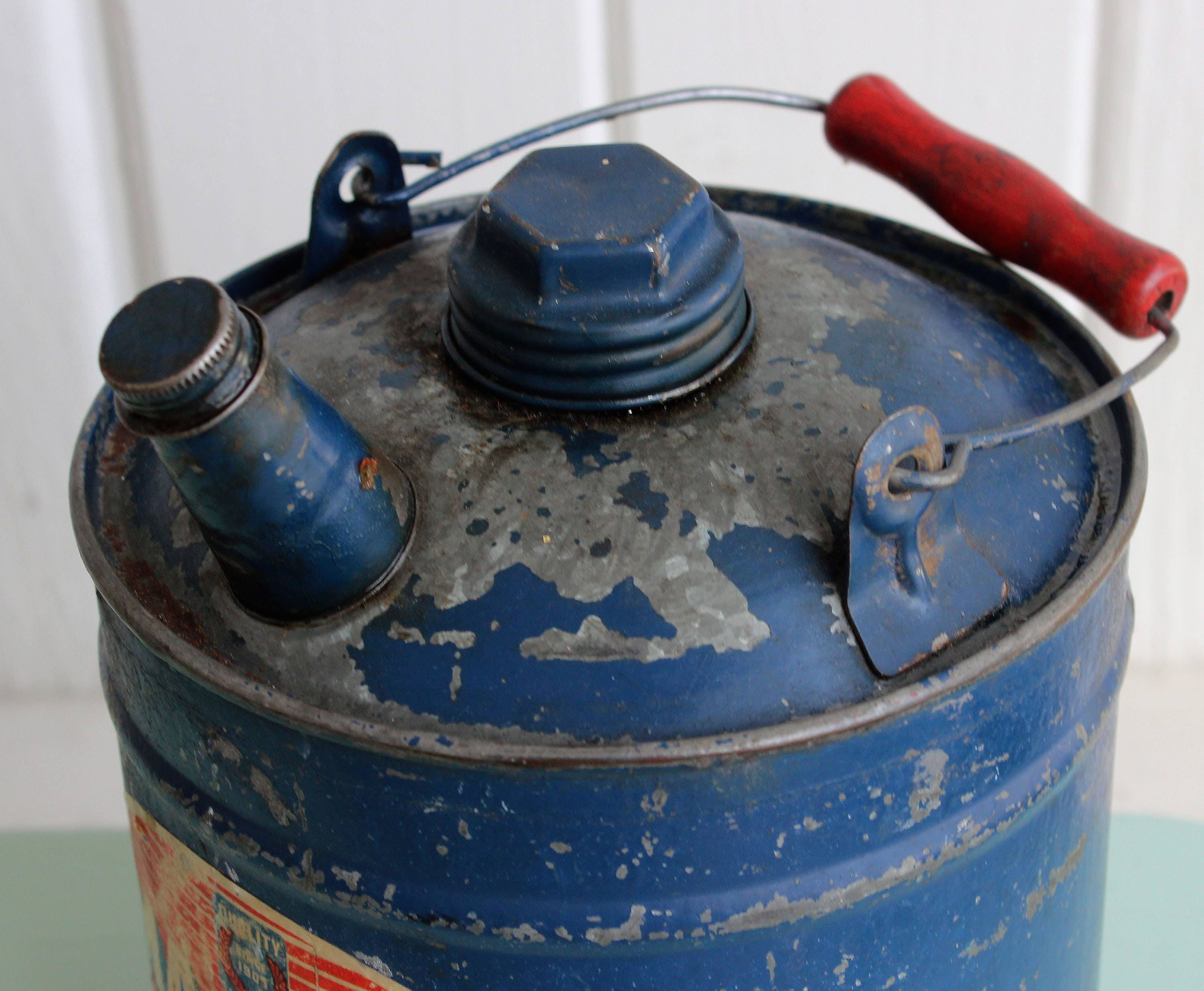 Vintage Blue Metal GAS CAN by Martin Ware, Chippy Rustic Industrial ...