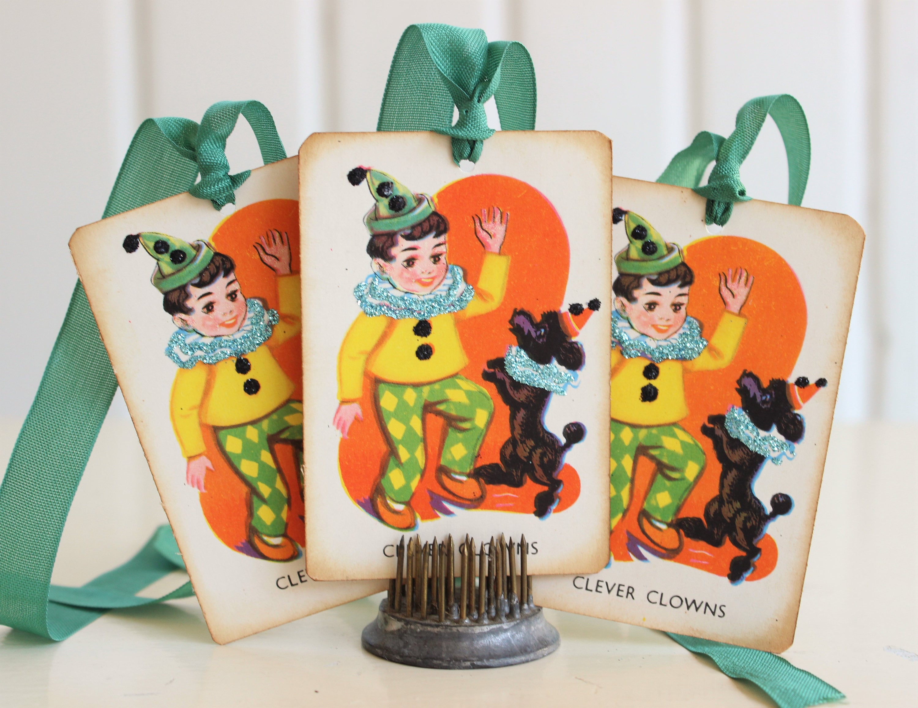 Vintage CUTE CLOWN Gift Tags Handmade from Playing Cards, Halloween ...