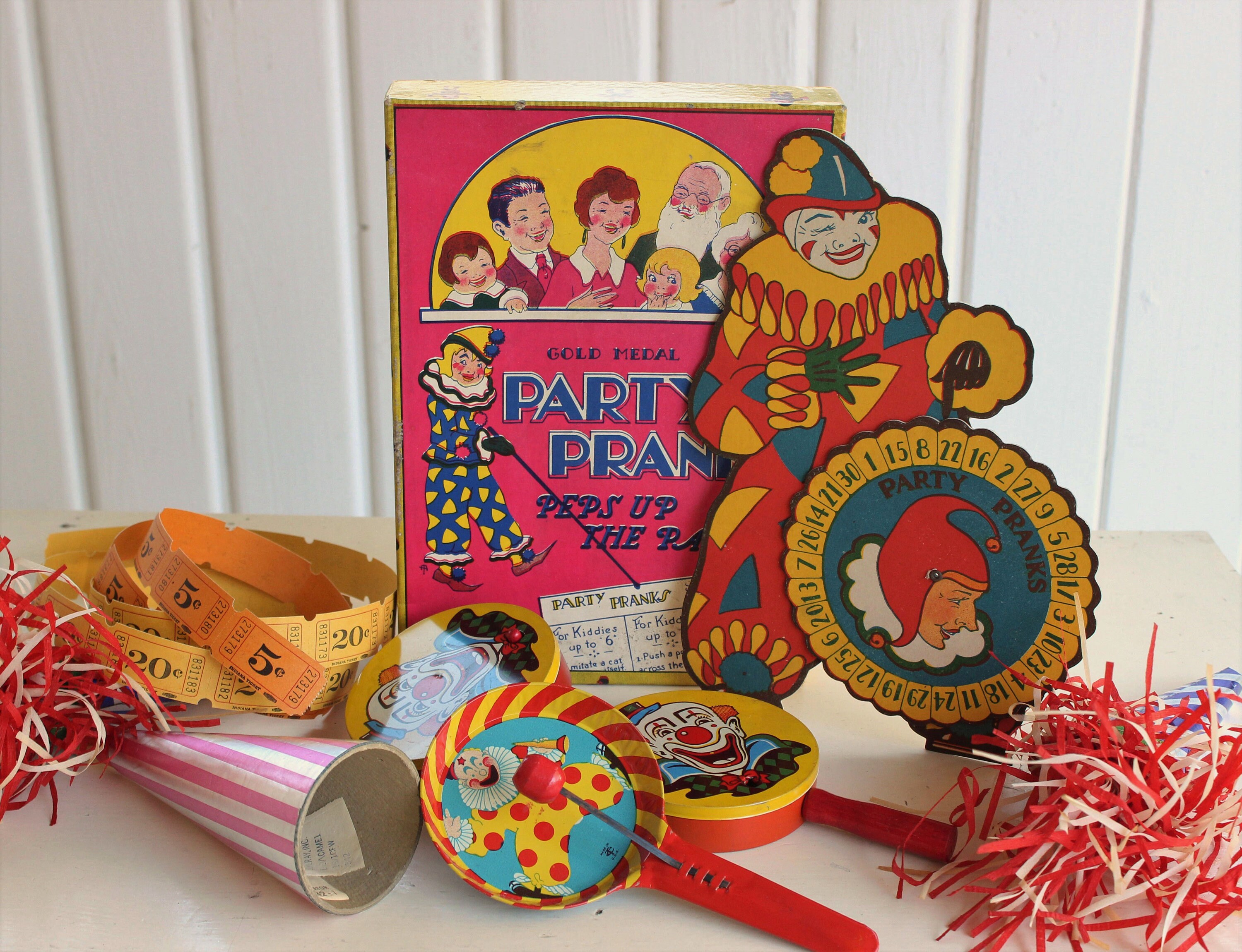 Vintage Clown Party Supply, Antique CLOWN GAME and NOISEMAKERS, Party ...