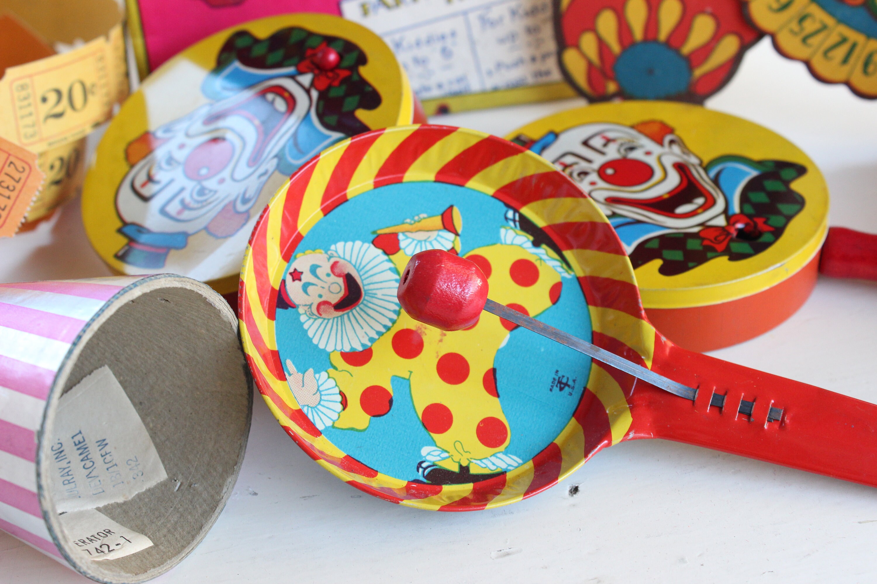Vintage Clown Party Supply, Antique CLOWN GAME and NOISEMAKERS, Party ...
