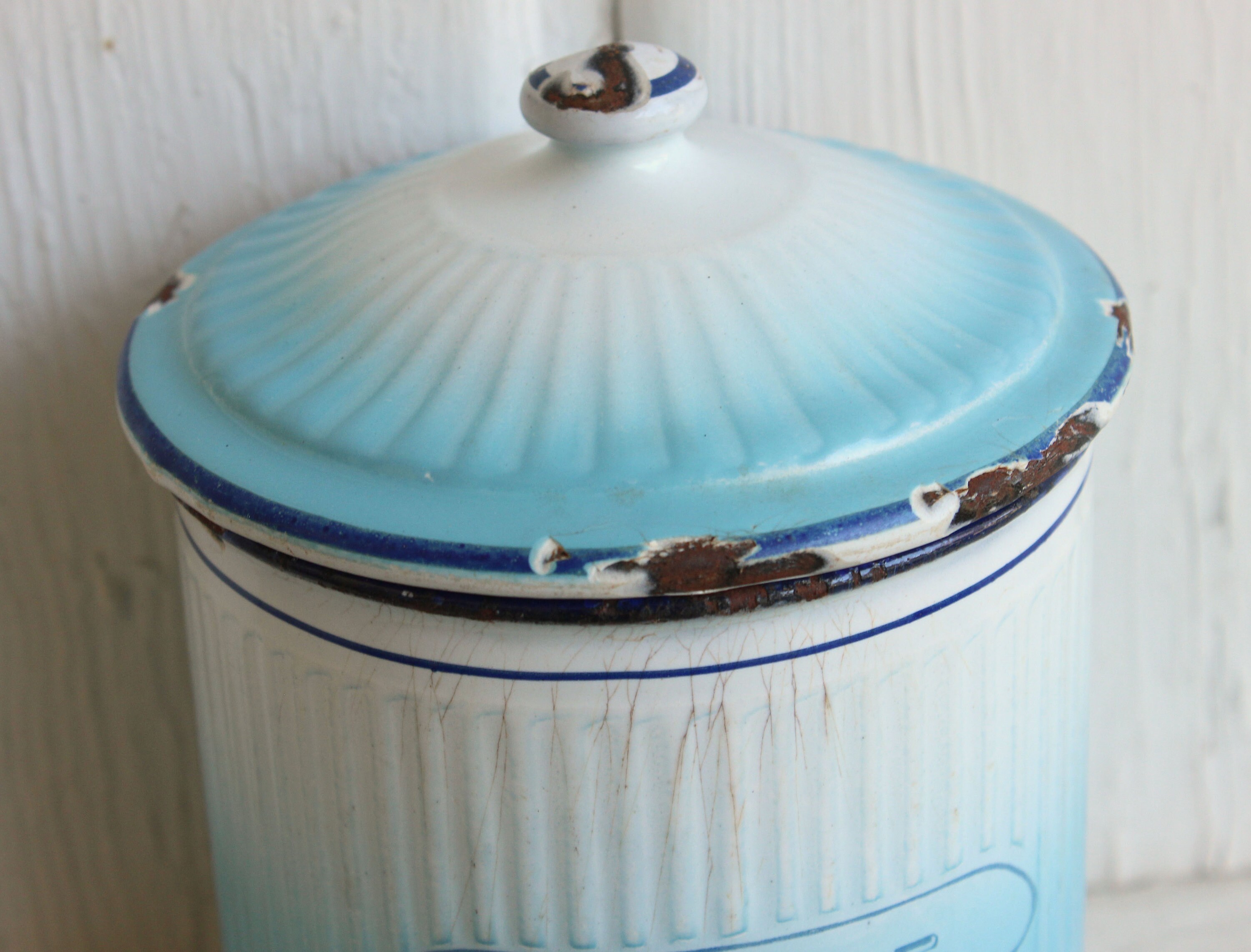 Rare Antique FRENCH ENAMELWARE SUGAR Jar w Lid, Sucre, Robin's Egg Blue ...