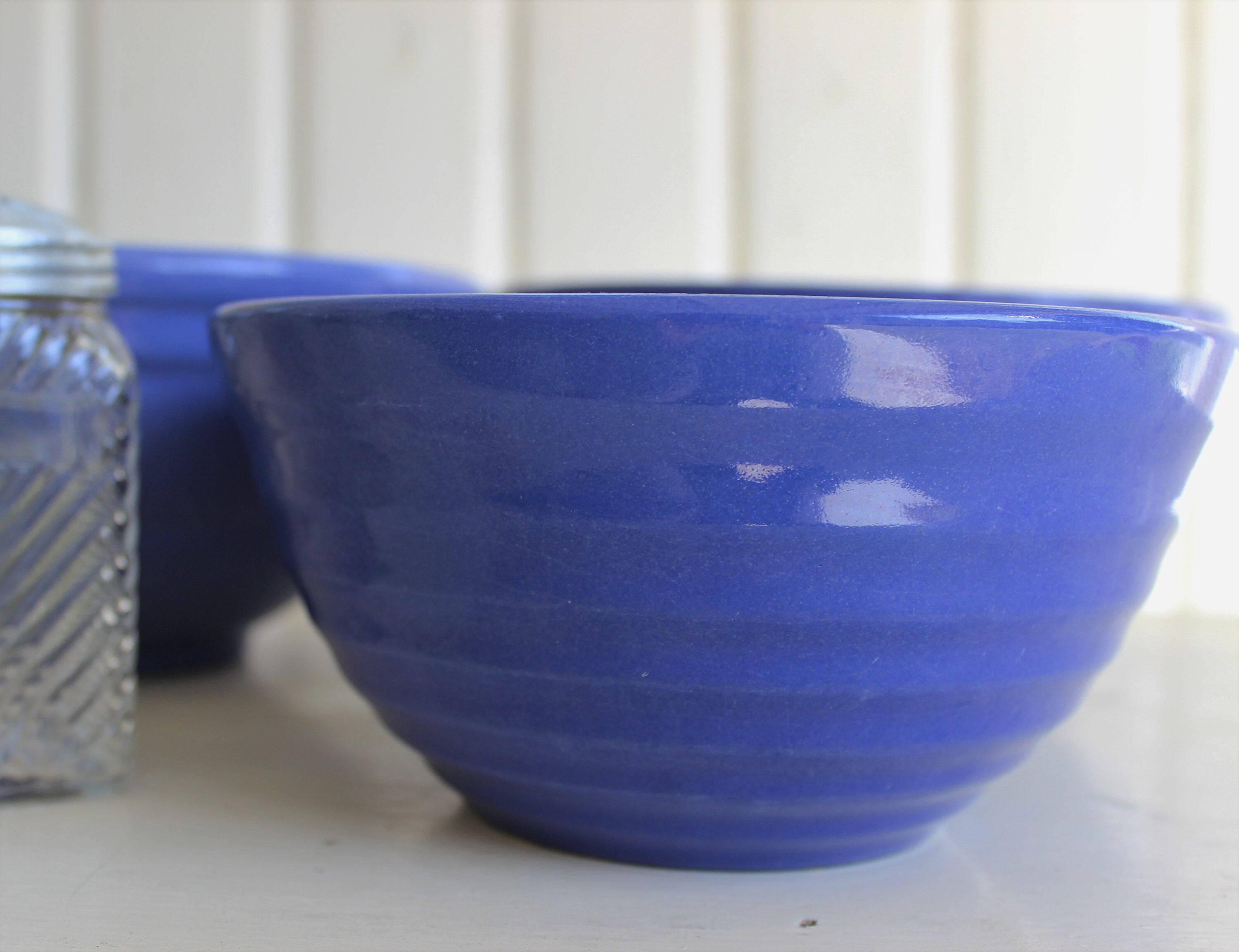 Vintage ROYAL BLUE POTTERY Nesting Bowls & Shakers, Rustic Farmhouse ...