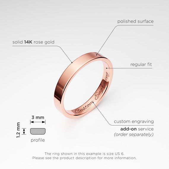 3mm 14K Rose Gold Wedding Band Flat Men s Women s Wedding Ring Band Minimal Plain Simple Gold Band Unisex Wedding Band Solid Gold Band Etsy