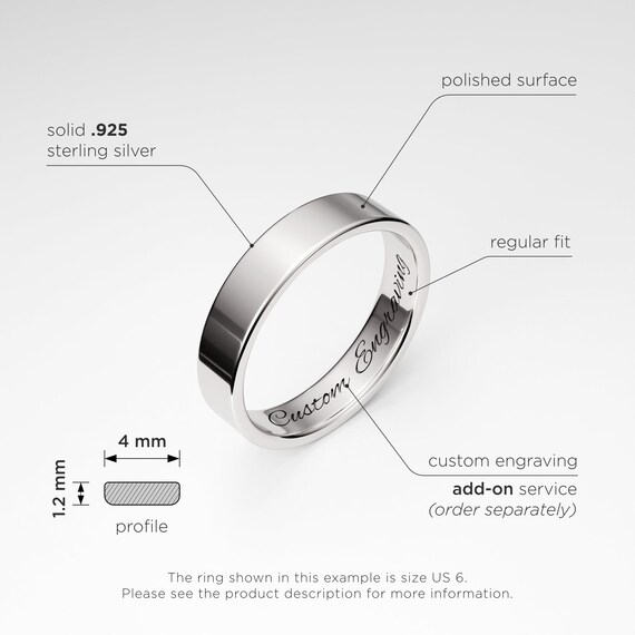 4mm Flat Silver Wedding Band Sterling Silver Plain Silver Band Women s Men s Simple Flat Wedding Ring Band Handmade to Order Etsy
