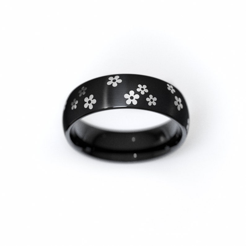 Cherry Blossom Sakura Rings Set Black Tungsten Bands With | Etsy