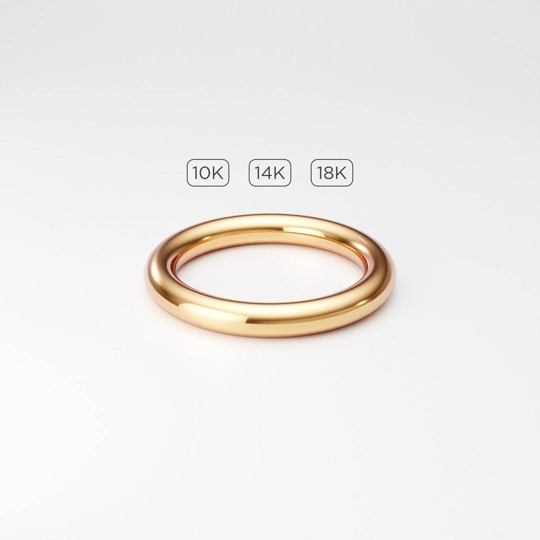 2.9mm Thick Donut Band, Solid Gold 10K 14K 18K Yellow Gold, Full Round ...
