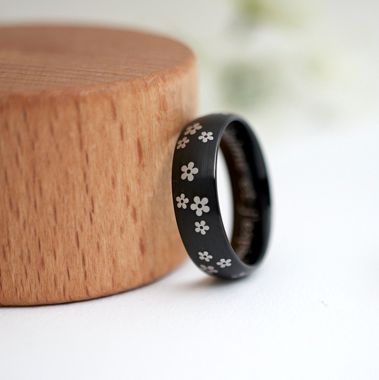 Cherry Blossom Sakura Rings Set Black Tungsten Bands With - Etsy