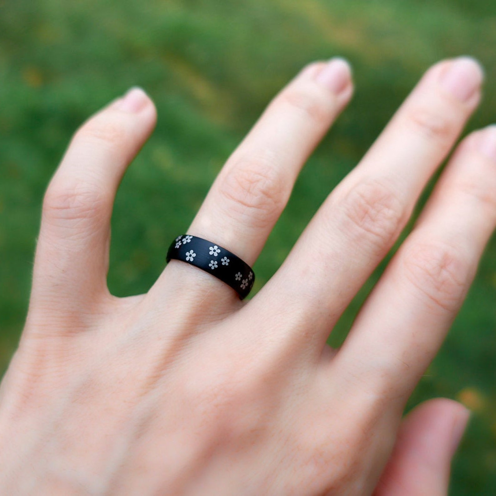 Cherry Blossom Sakura Rings Set Black Tungsten Bands with | Etsy