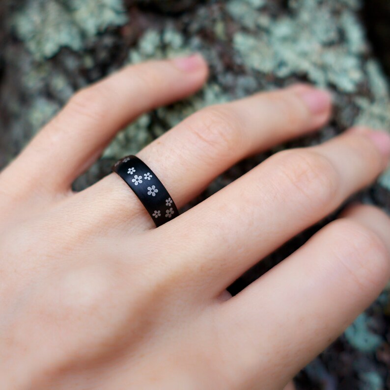 Cherry Blossom Sakura Rings Set Black Tungsten Bands With - Etsy