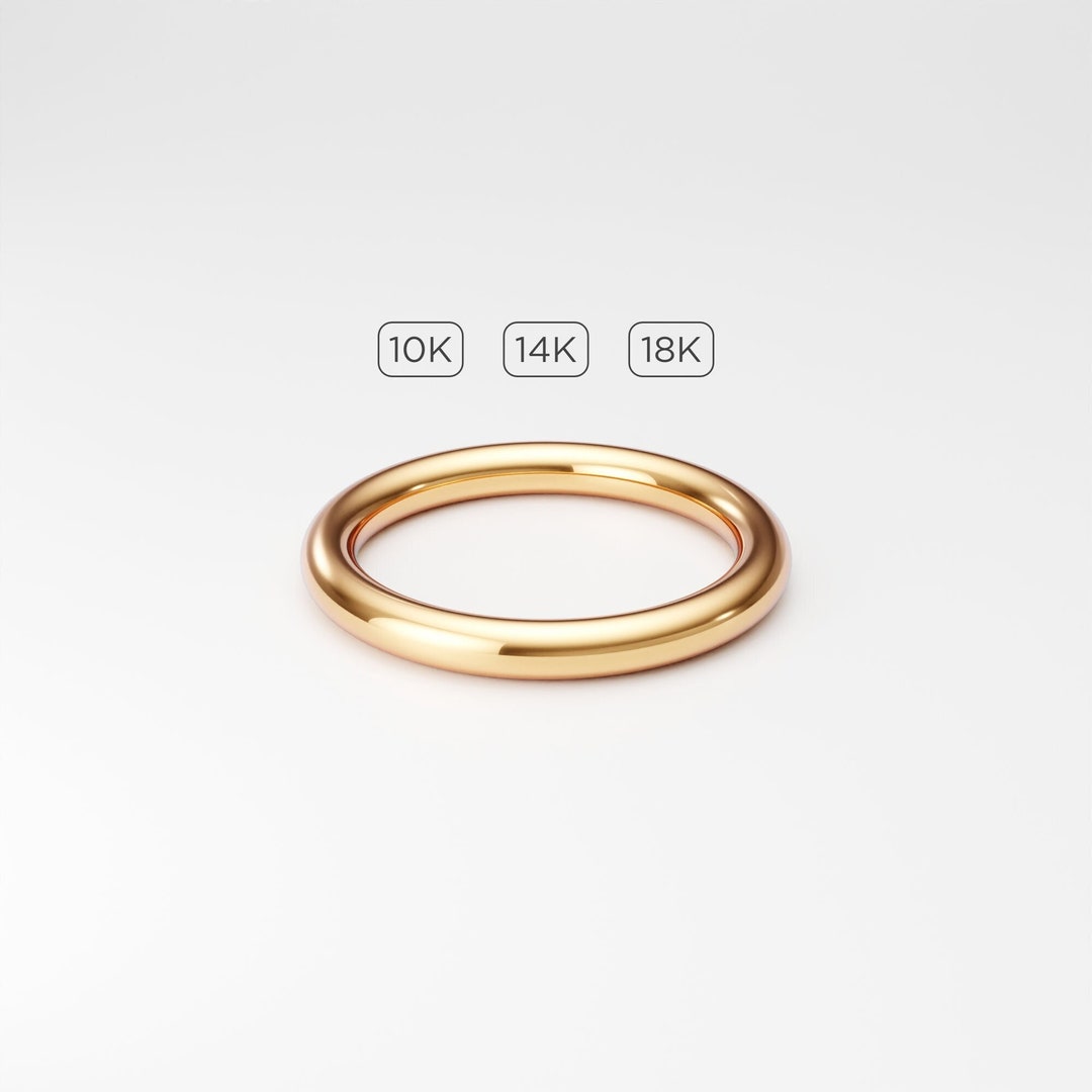 2.5mm Thick Solid Gold Band 10K 14K 18K Yellow Gold, Thick Full Round ...