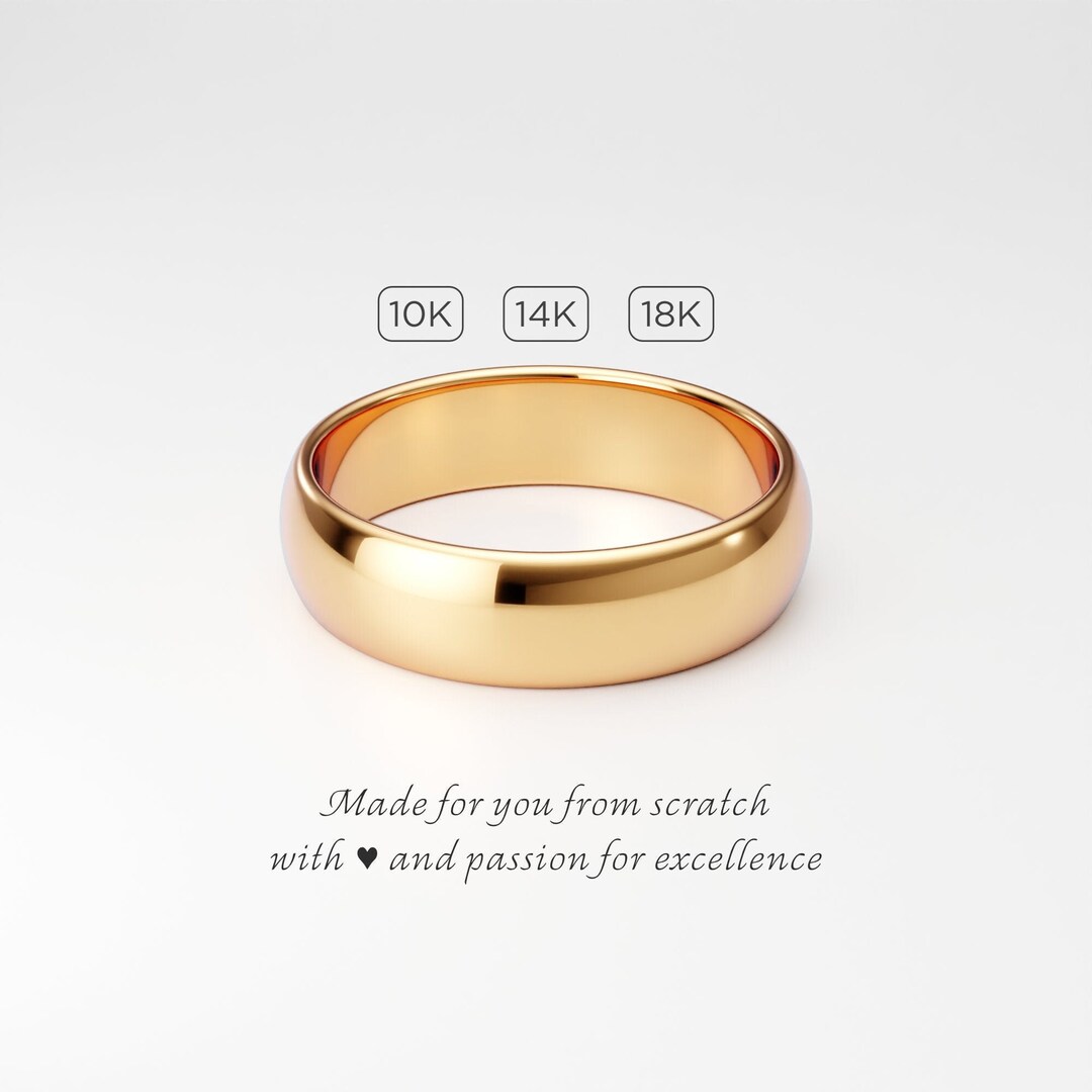 Men's Gold Wedding Band, 6mm Solid Yellow Gold Band 10K 14K 18K, Plain ...