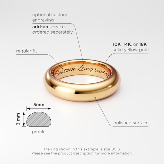 5x3mm ULTRA THICK Gold Ring Band 10K 14K 18K Solid Gold Plain Domed Gold Wedding Band 5mm x 3mm Tall Extra Thick Yellow Gold Band Etsy