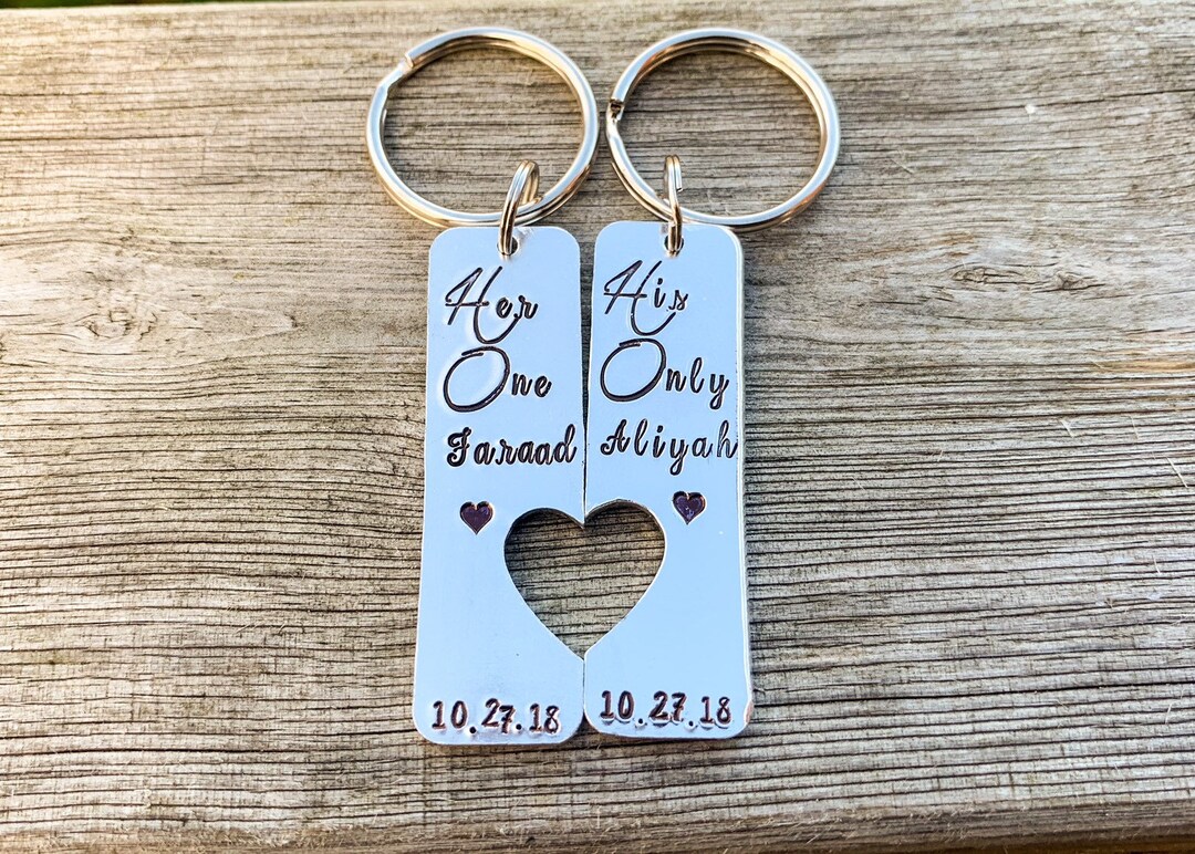 Hand Stamped Couple Keyrings, His and Hers Keyrings, Mr and Mrs Gift ...