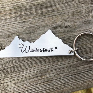 Hand Stamped Keyring, Mountain Keyring, Wanderlust, Travelling Gift ...
