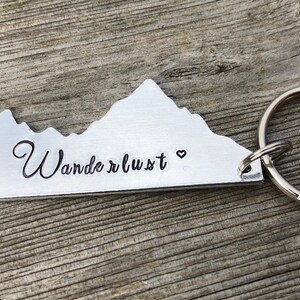 Hand Stamped Keyring, Mountain Keyring, Wanderlust, Travelling Gift ...