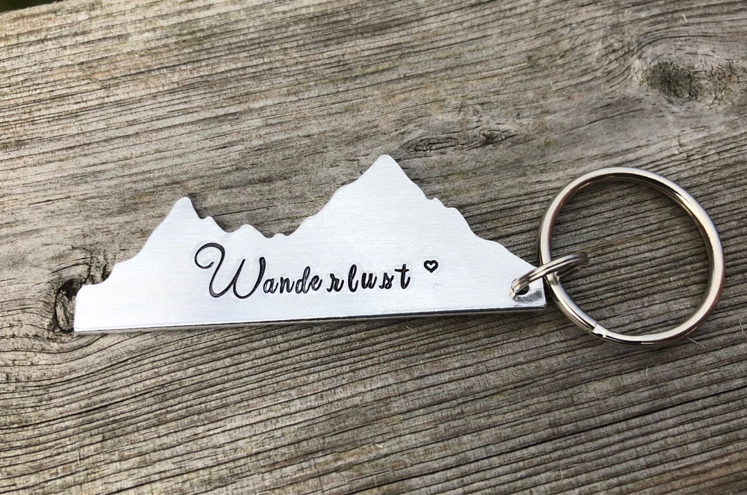 Hand Stamped Keyring, Mountain Keyring, Wanderlust, Travelling Gift ...