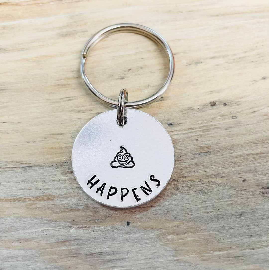 Shit Happens, Hand Stamped Emoji Poo Keyring, Poop Keyring, Shit ...