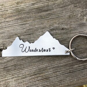 Hand Stamped Keyring, Mountain Keyring, Wanderlust, Travelling Gift ...